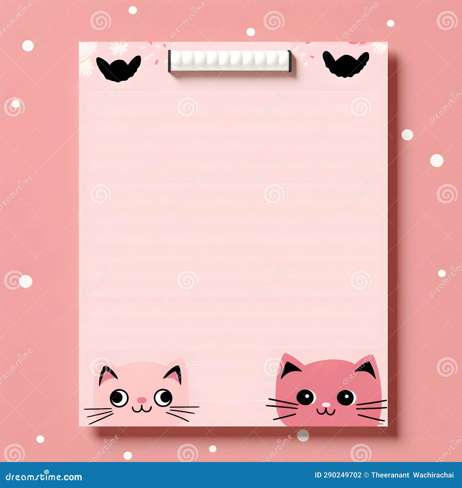 Pink Notepad with 2 Pink Cat Faces on a Pink Background Stock ...