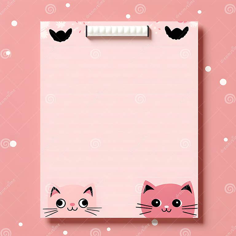 Pink Notepad with 2 Pink Cat Faces on a Pink Background Stock ...