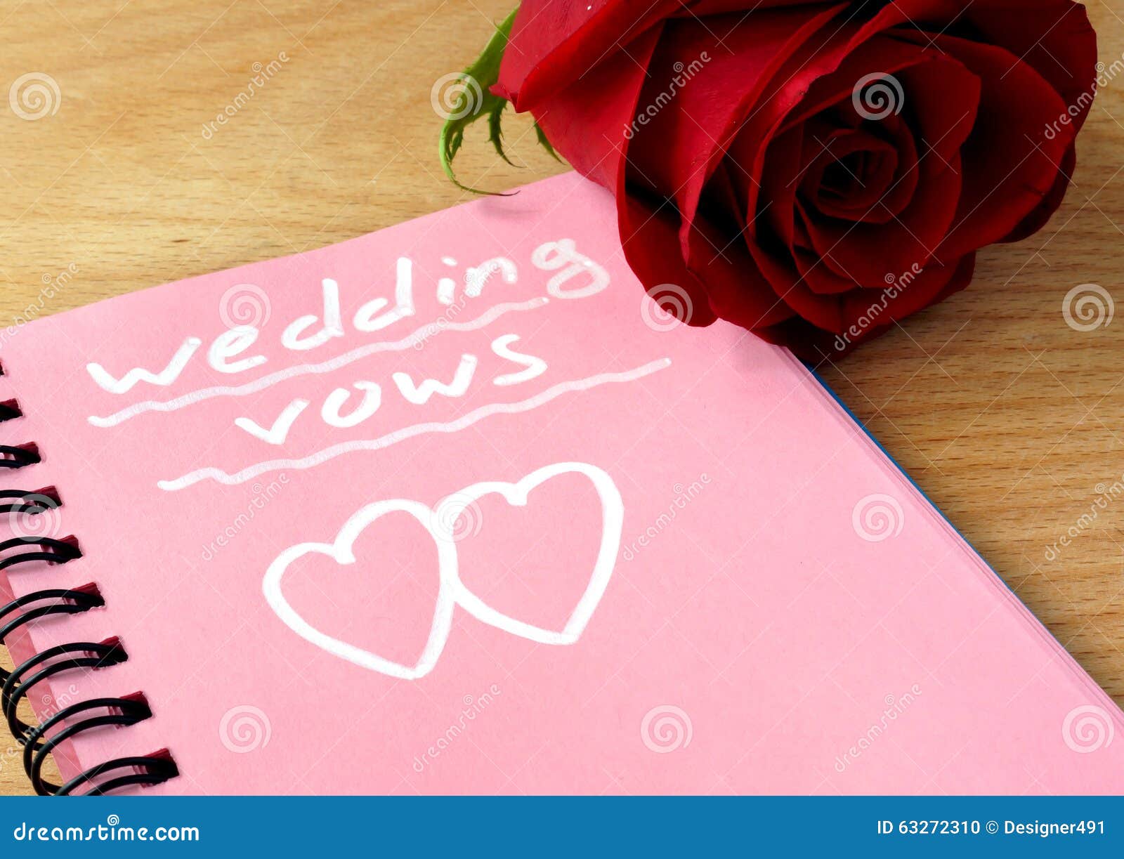 Pink Notepad with Wedding Vows and Rose. Stock Photo - Image of ...