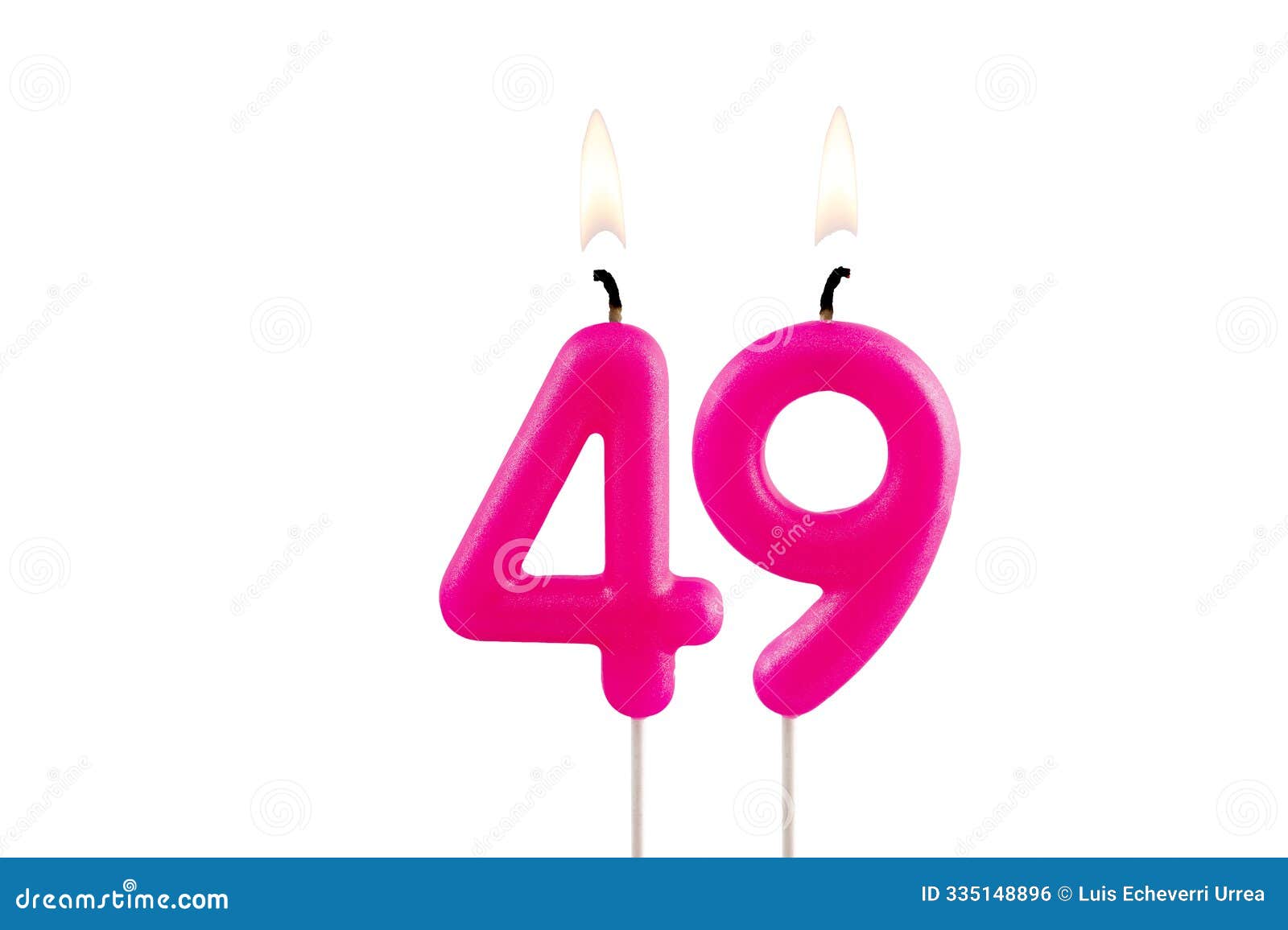 Pink Number 49 Birthday Candle Lit on White Background Stock Photo ...