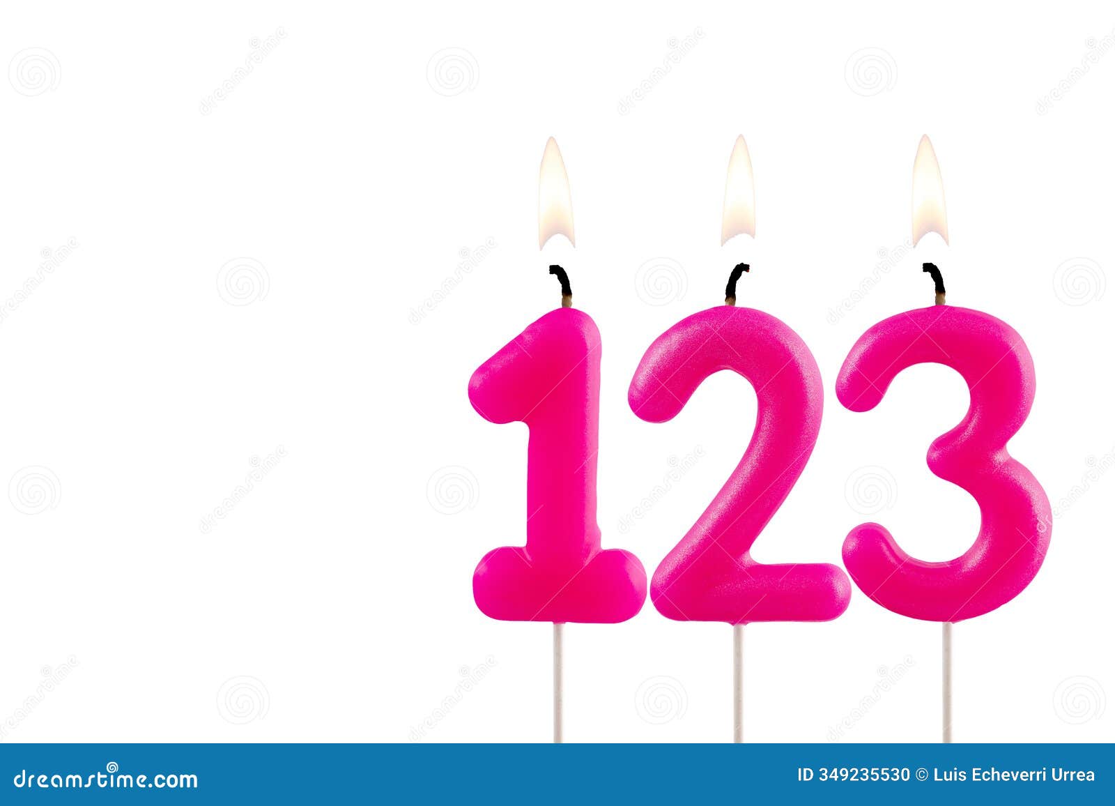 Pink Number 123 Birthday Candle Lit on White Background Stock ...