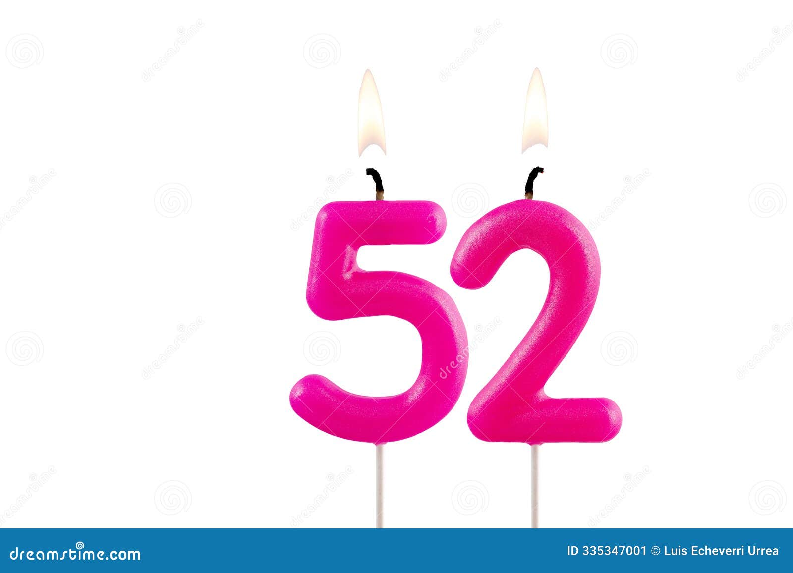 Pink Number 52 Birthday Candle on White Background Stock Image - Image ...