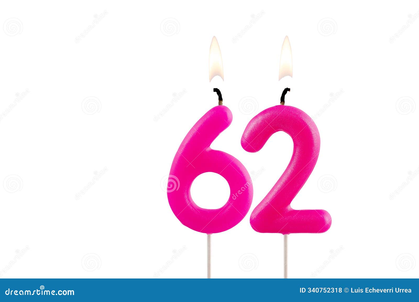 Pink Number 62 Birthday Candle on White Background Stock Illustration ...