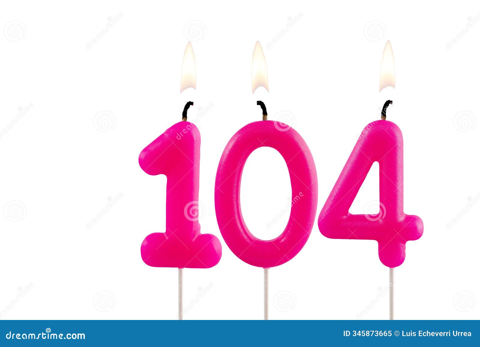 Pink Number 104 Birthday Candle on White Background Stock Image - Image ...