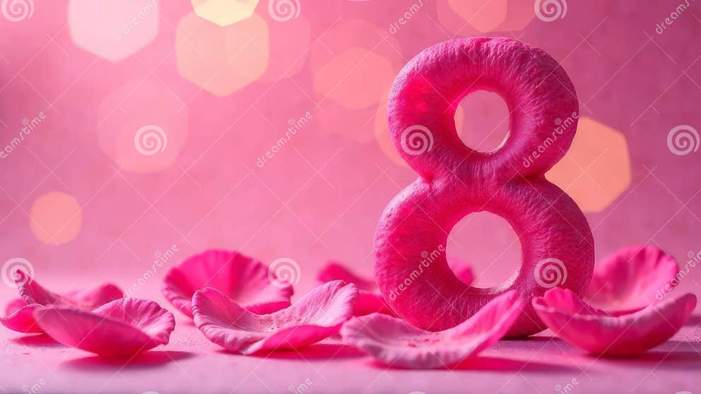 Pink Number 8 with Rose Petals in Backlight Stock Illustration ...