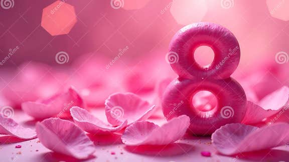 Pink Number 8 with Rose Petals in Backlight Stock Illustration ...
