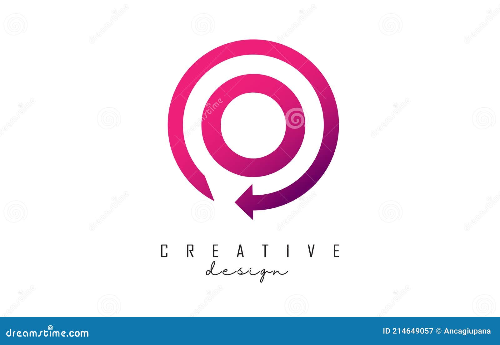 Pink O Letter Logo Design with Circle Frame and Arrow Stock Vector ...