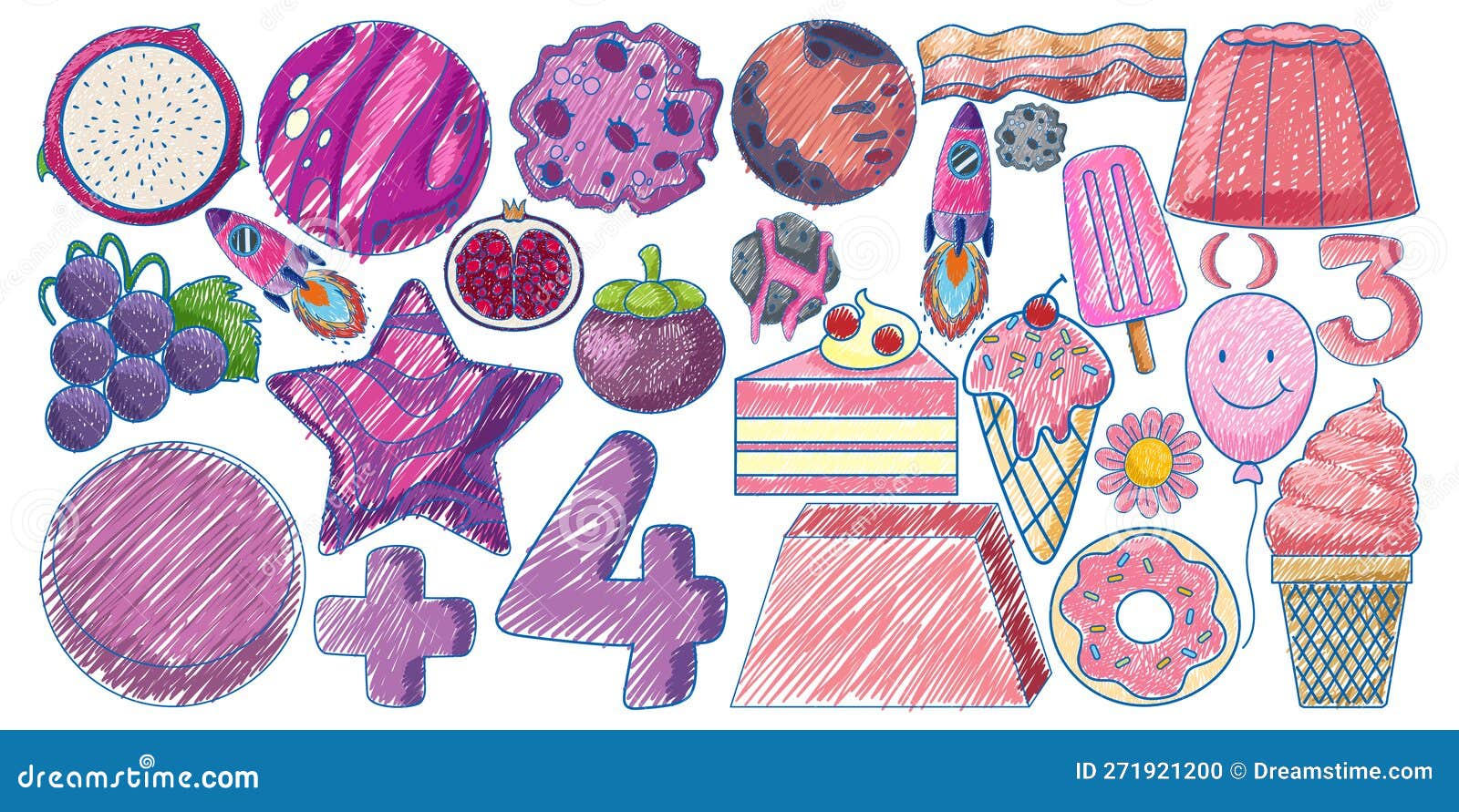 Pink Objects in Pencil Colour Sketch Simple Style Stock Vector ...