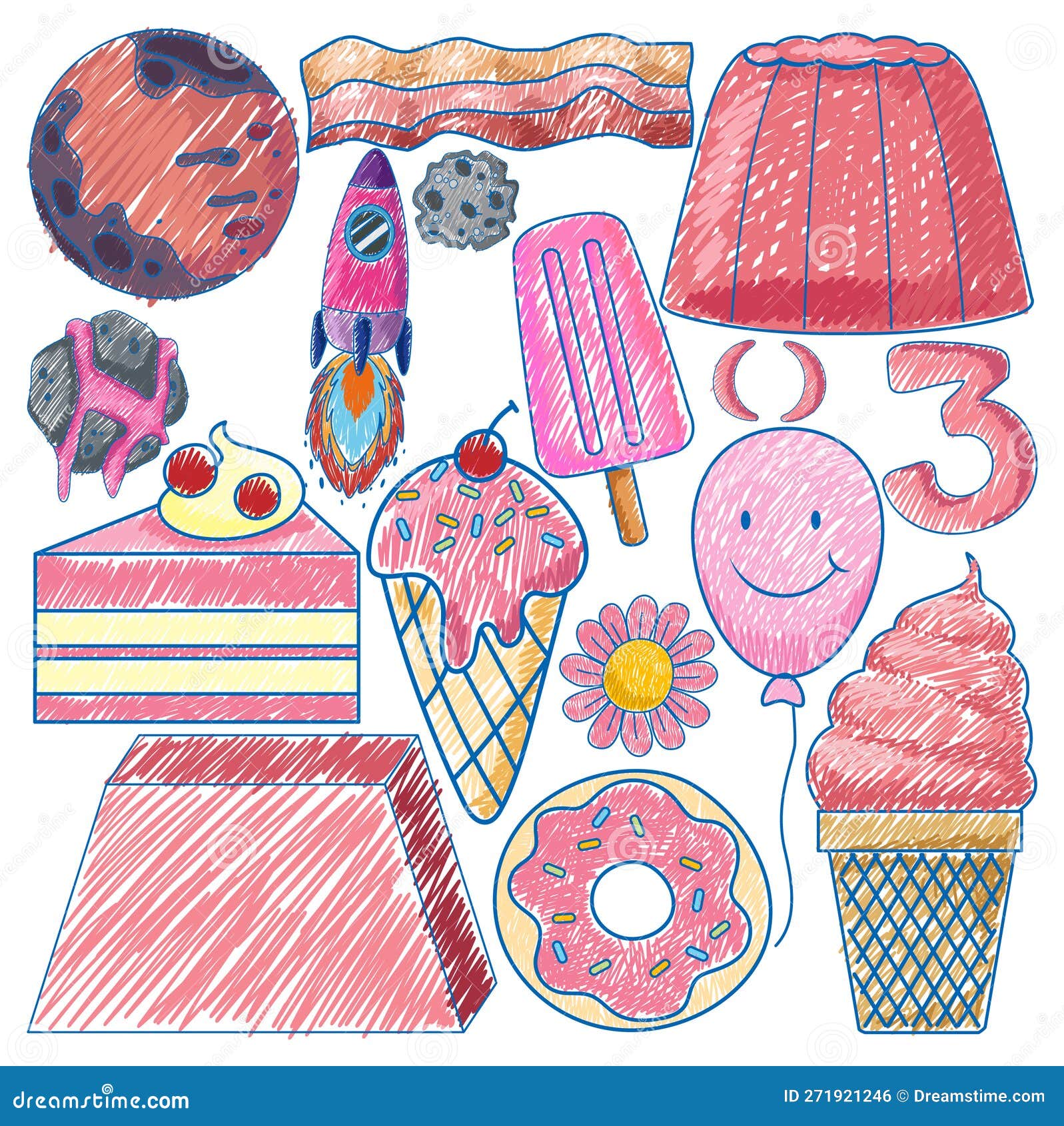 Pink Objects in Pencil Colour Sketch Simple Style Stock Vector ...