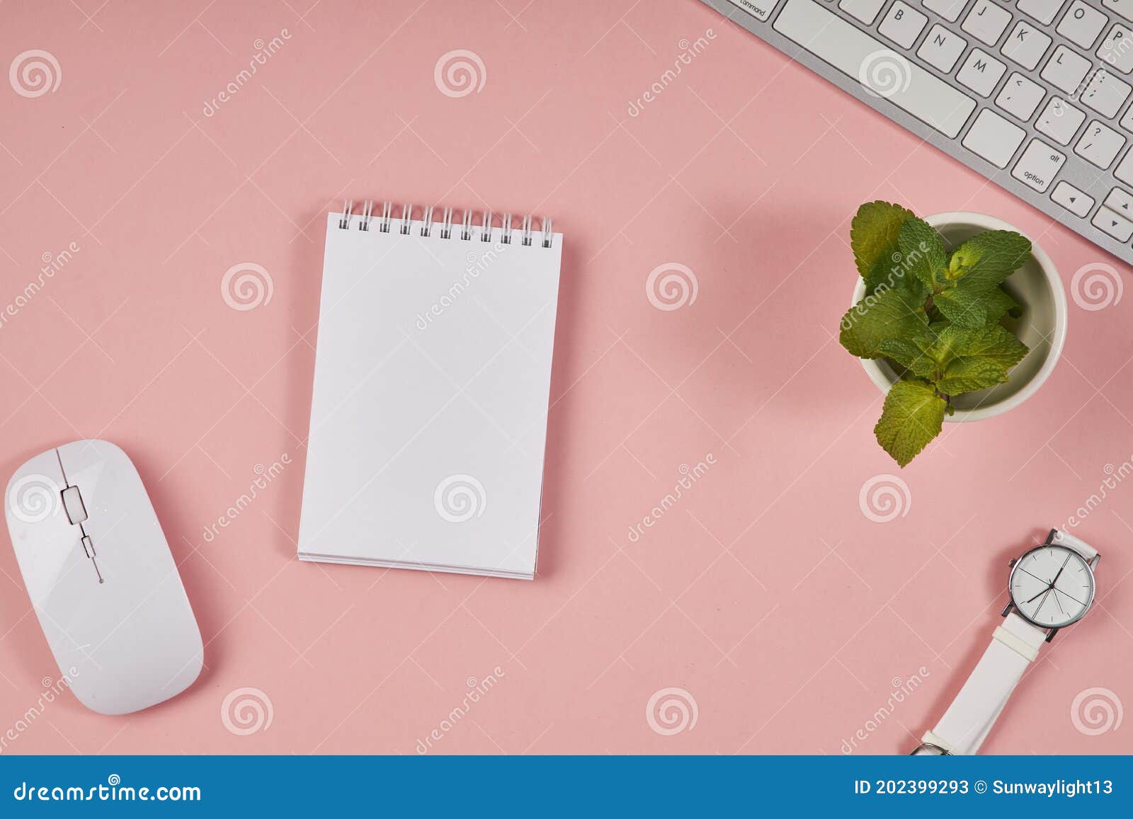 Pink Office Desktop. Top View Table with Notepad, Keyboard. Mock Up ...