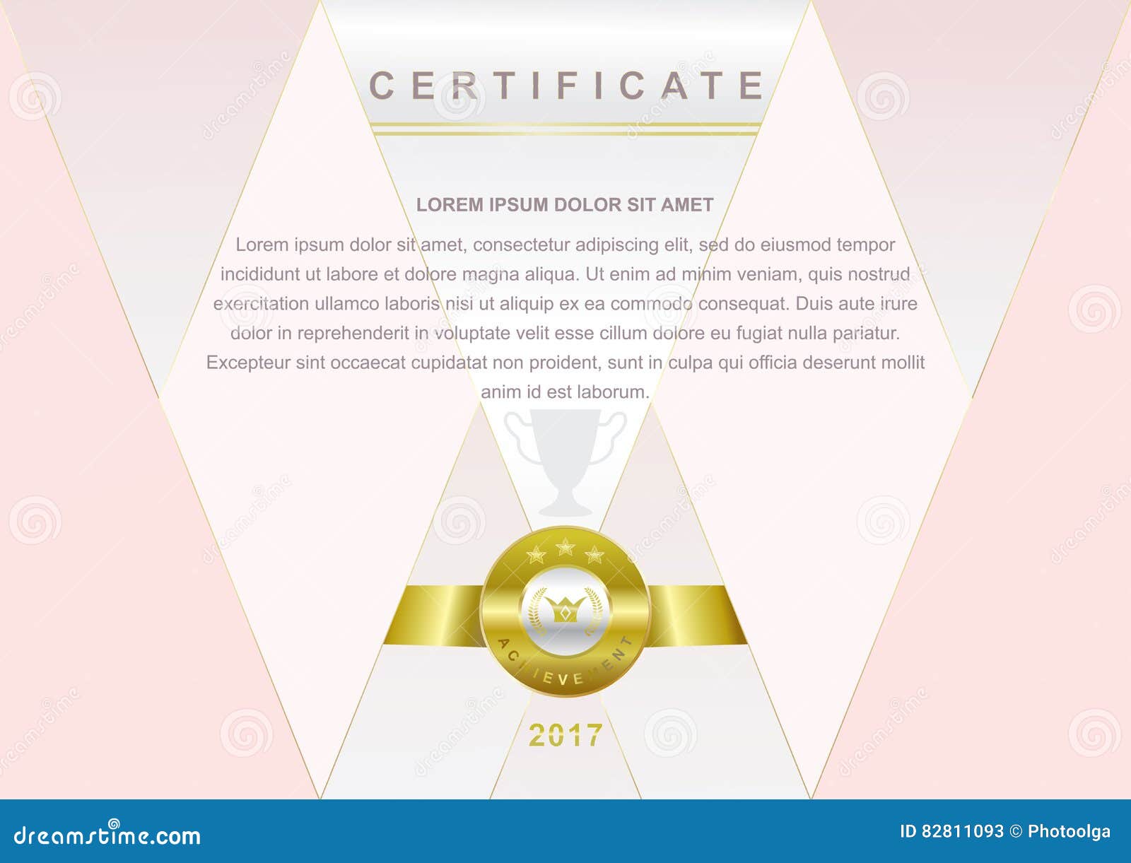 Pink Official Certificate With Gold Emblem Cartoon Vector ...