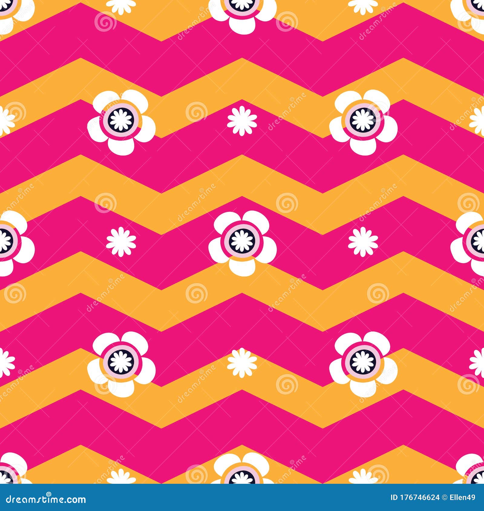 Pink and Orange Chevron with White Daisies Stock Vector - Illustration ...