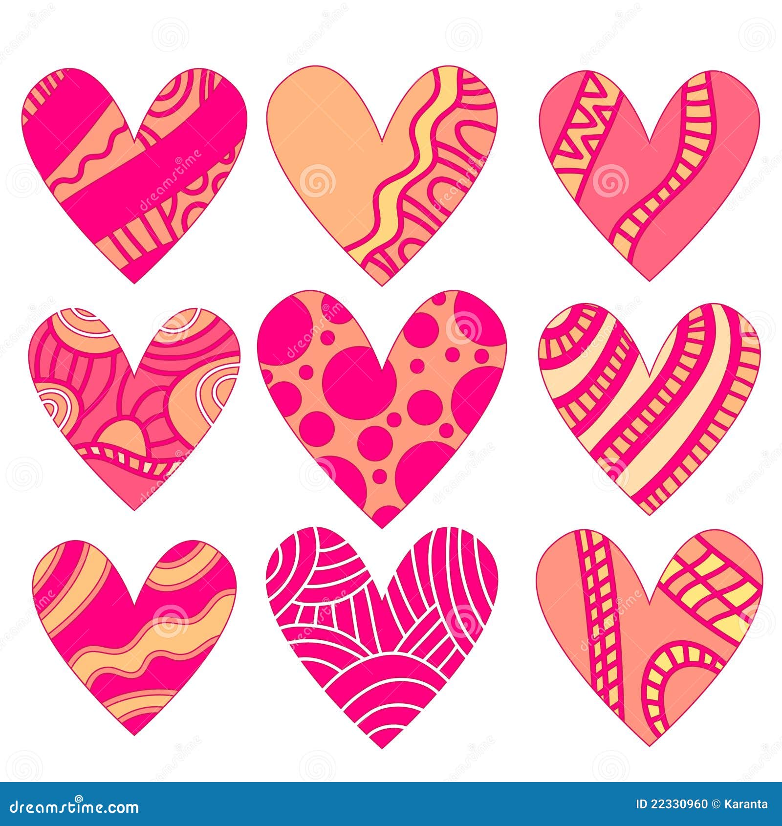 Pink and Orange Heart Collection Stock Illustration - Illustration of ...