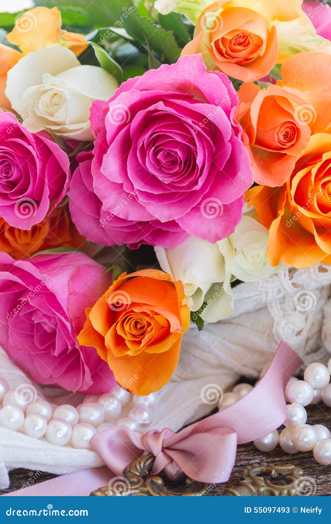 Pink and Orange Roses with Lace Stock Image - Image of pastel, closeup ...
