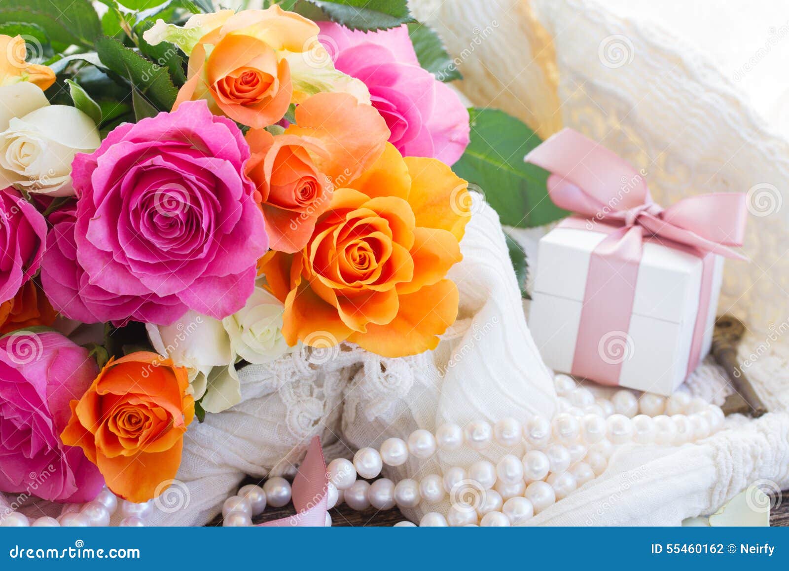 Pink and Orange Roses with Lace Stock Photo - Image of love, petal ...