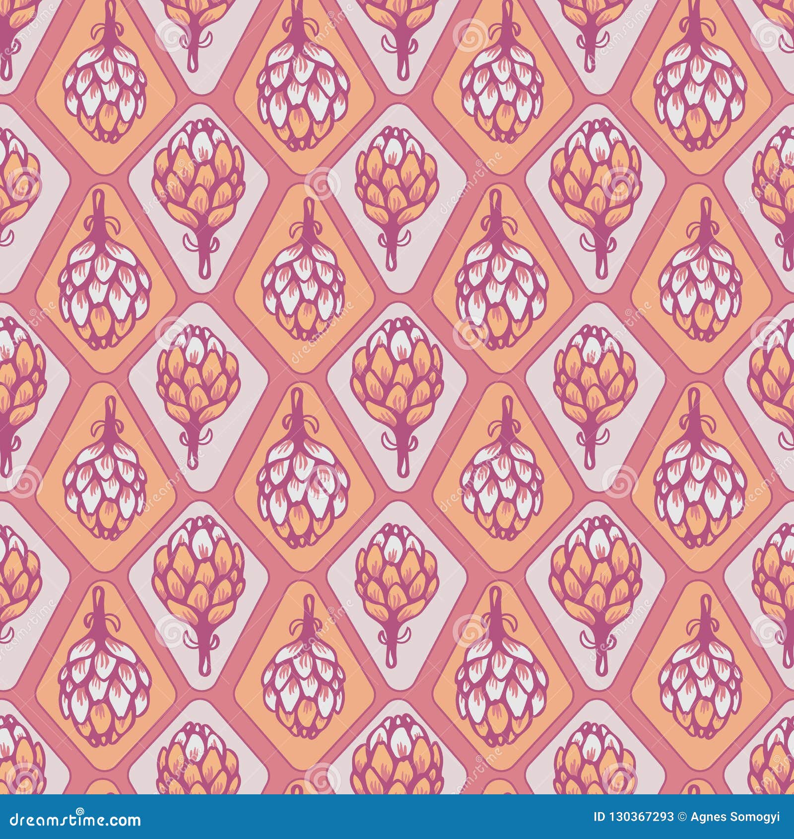 Pink Orange Vector Artichoke Flower Seamless Pattern Background Stock ...