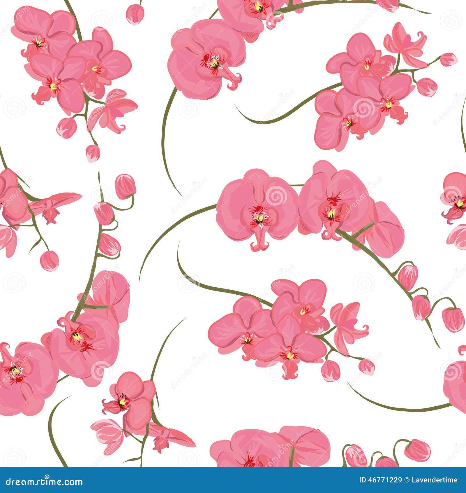 Pink Orchid Rococo Seamless Vector Pattern Stock Vector - Illustration ...