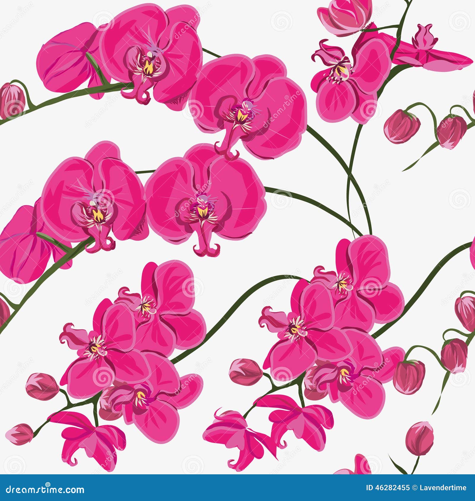 Pink Orchid Seamless Vector Pattern Stock Vector - Illustration of pure ...