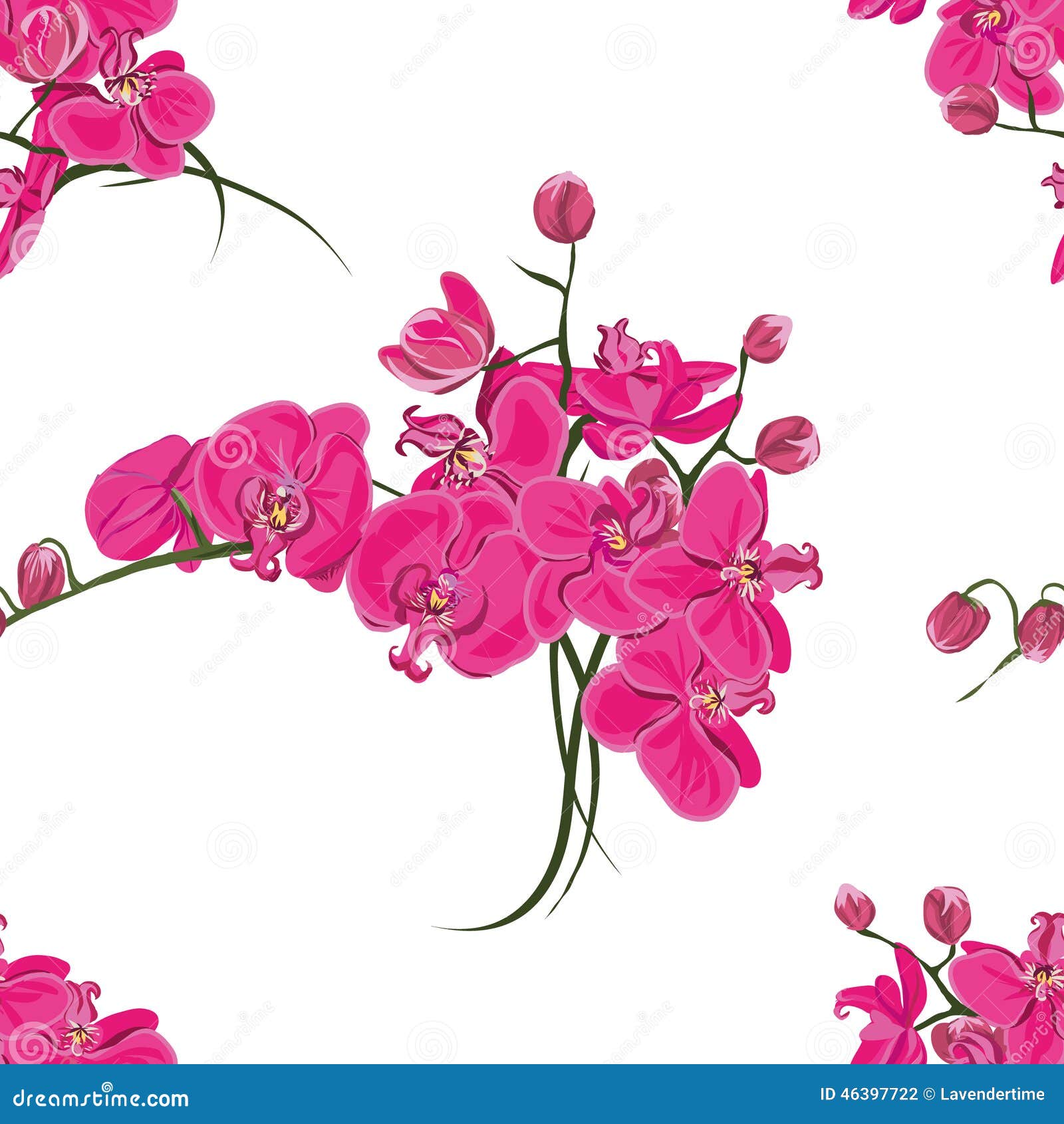 Pink Orchid Seamless Vector Pattern Stock Vector - Illustration of curl ...