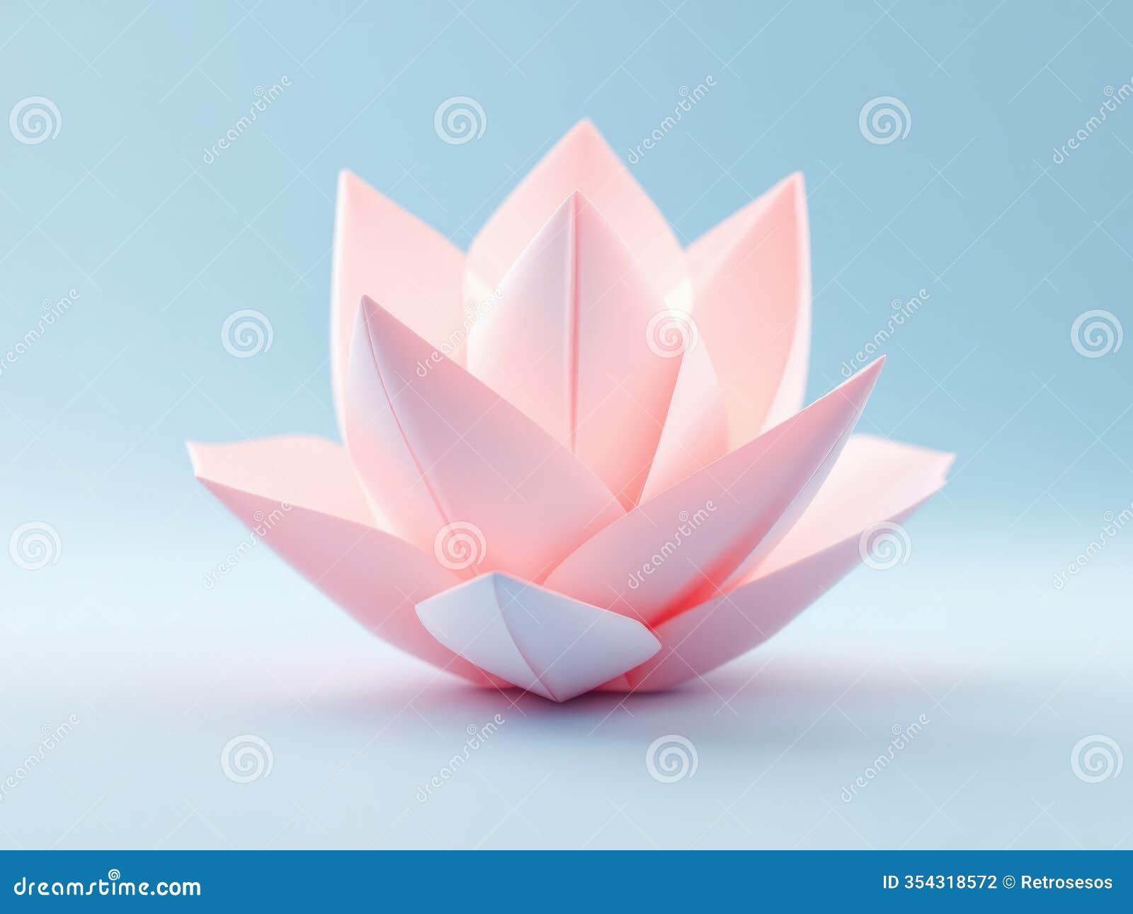 Pink Origami Water Lily Floating on Light Blue Background Stock Photo ...