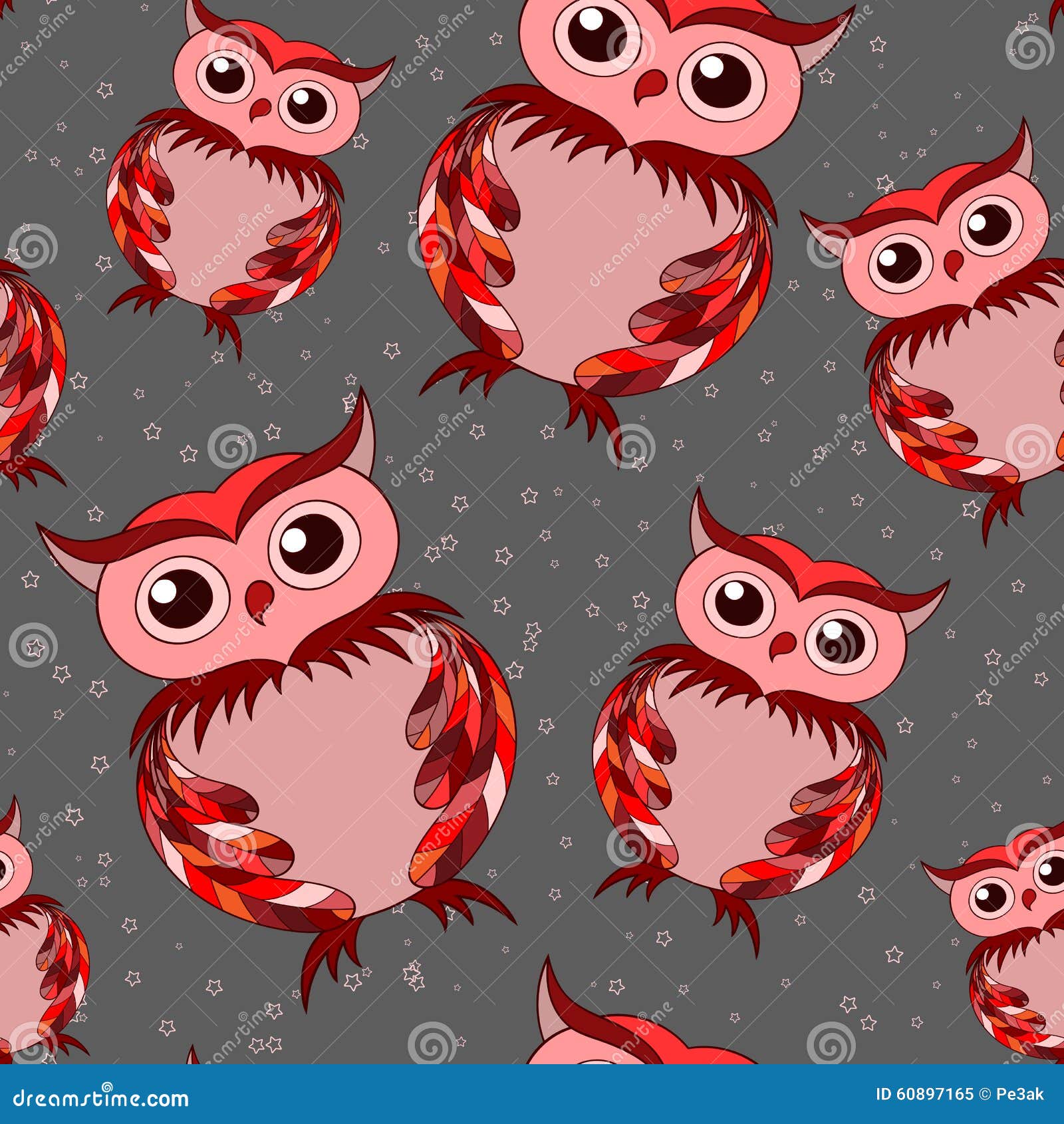 Pink Owl on Gray Seamless Pattern Stock Vector - Illustration of ...