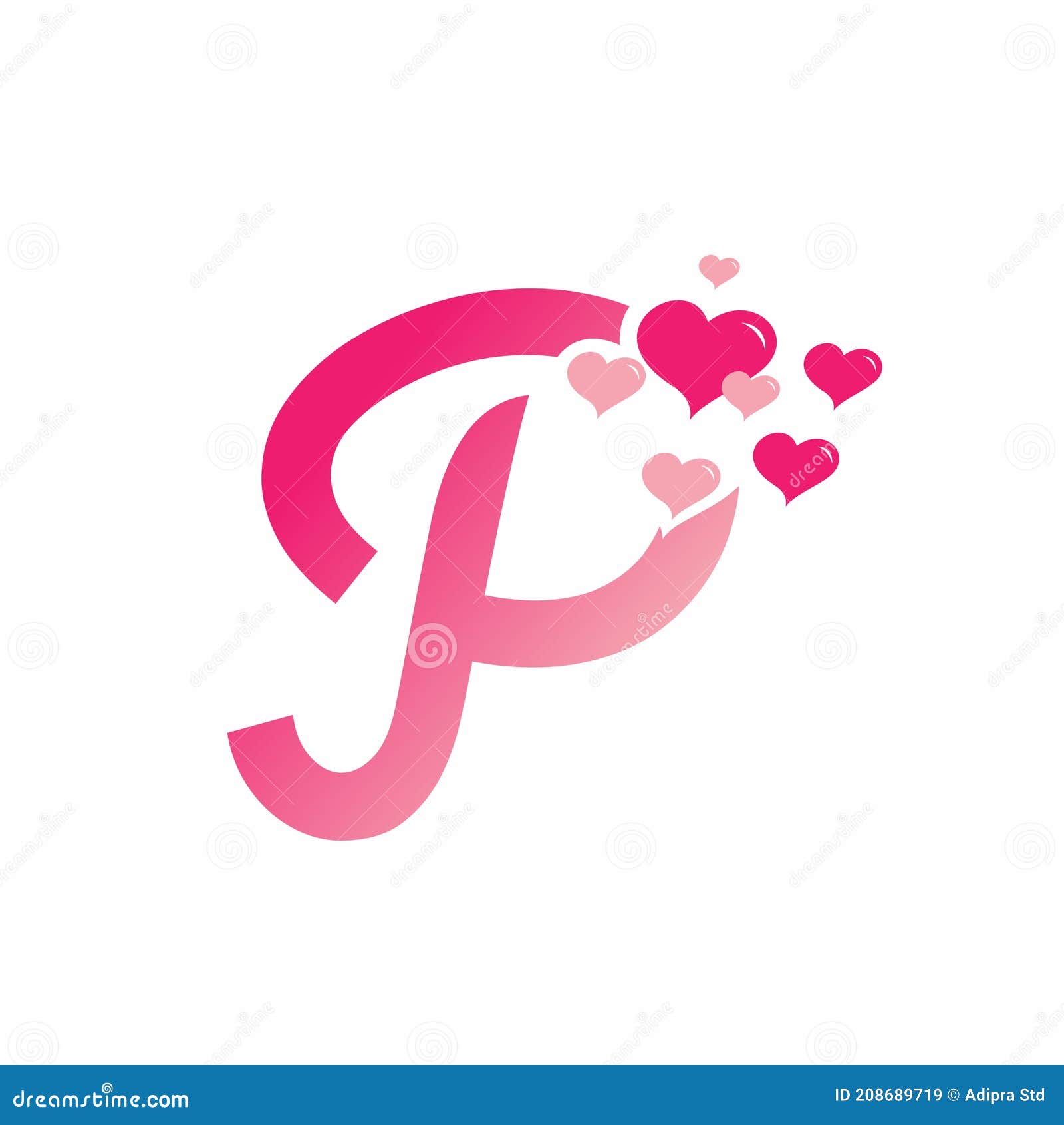Pink P Initial Letter with Love Sign Valentine Vector Stock Vector ...