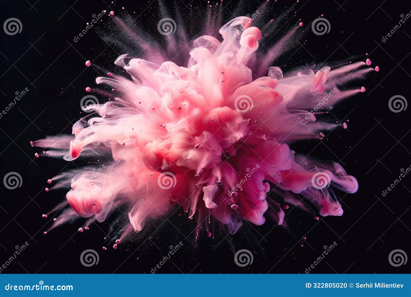 Pink Paint Explosion Splash Abstract Background. Dust Explode on Black ...