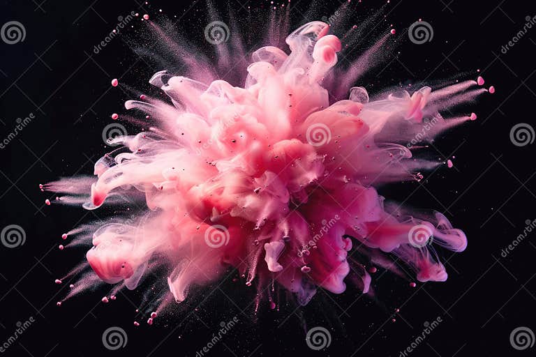 Pink Paint Explosion Splash Abstract Background. Dust Explode on Black ...