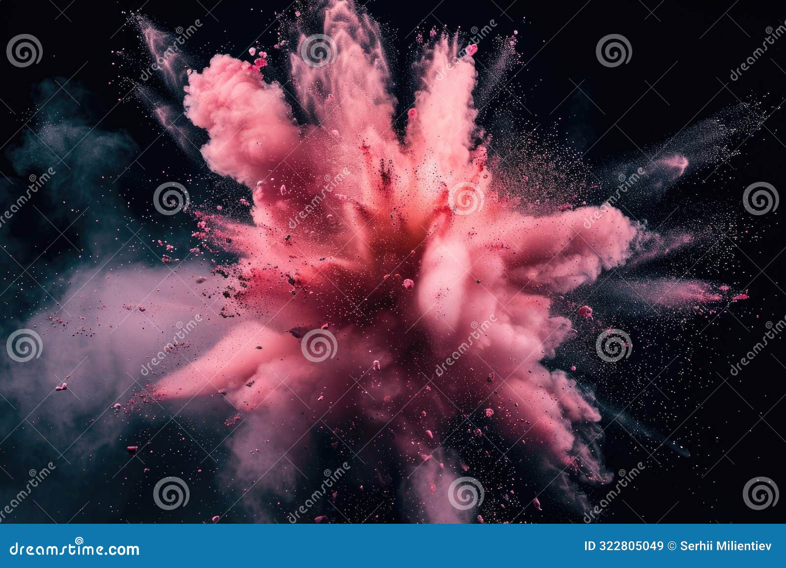 Pink Paint Explosion Splash Abstract Background. Dust Explode on Black ...