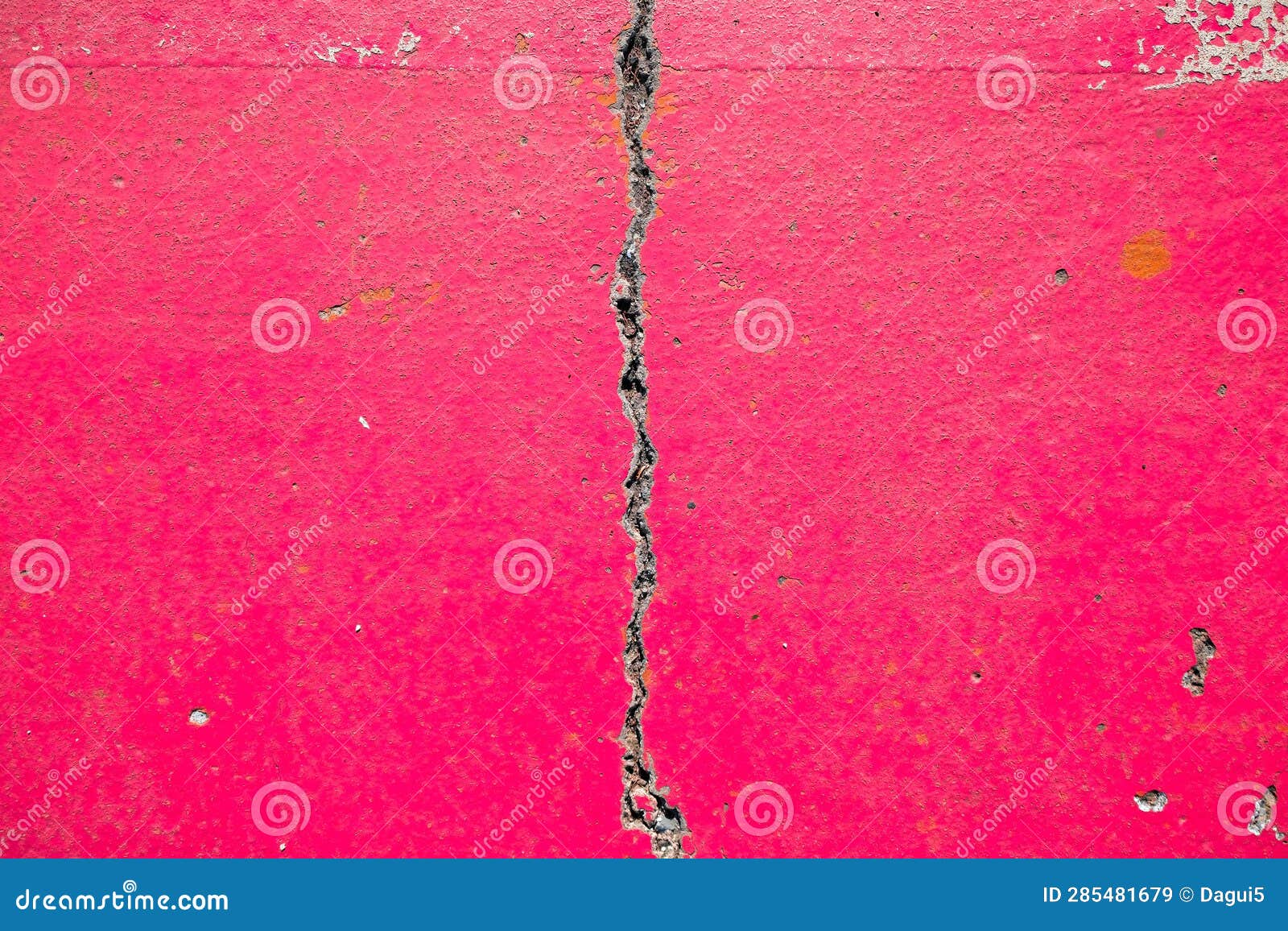 Pink Painted Wall with a Crack in the Wall, Cement and Plaster Failure ...