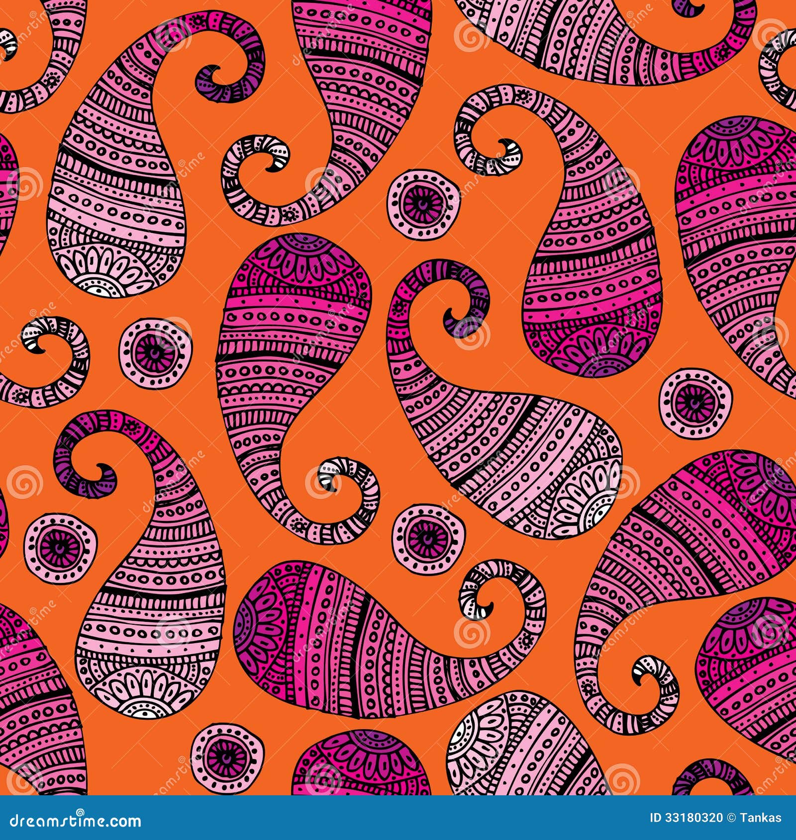 Pink Paisley Seamless Pattern. Simple Pastel Vector Illustration For ...