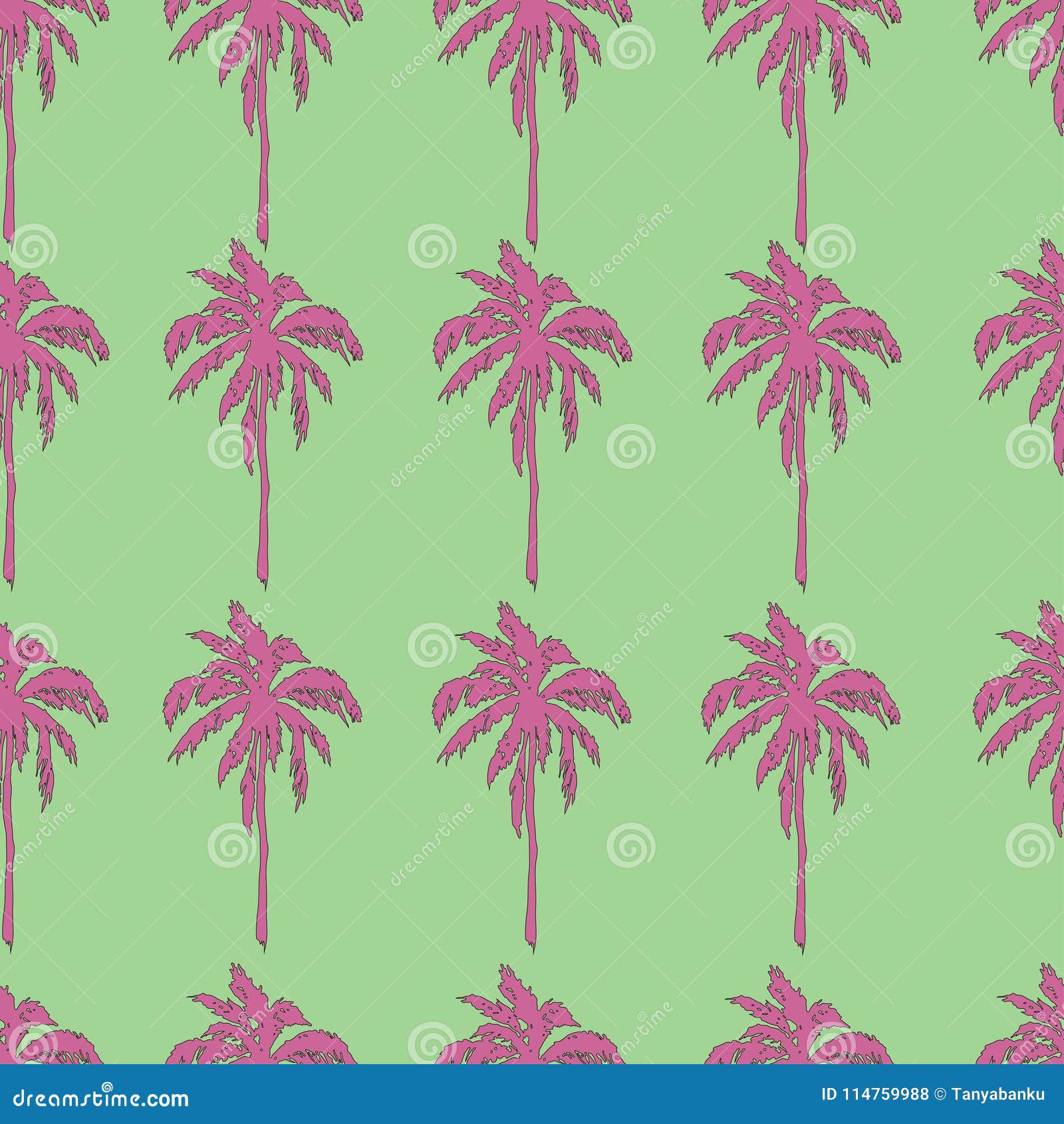 Pink Palm Trees on Green Background Seamless Pattern Stock Vector ...