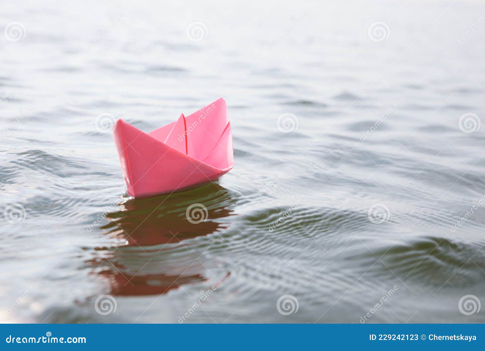 Pink Paper Boat on Water Surface, Space for Text Stock Image - Image of ...