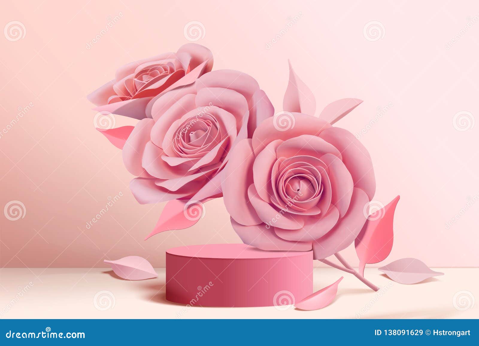 Pink Paper Flowers and Column Stock Vector - Illustration of rose ...