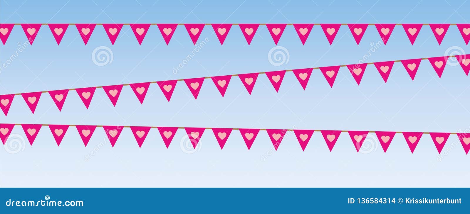 Pink Party Flags with Heart Pattern on Blue Sky Stock Vector ...