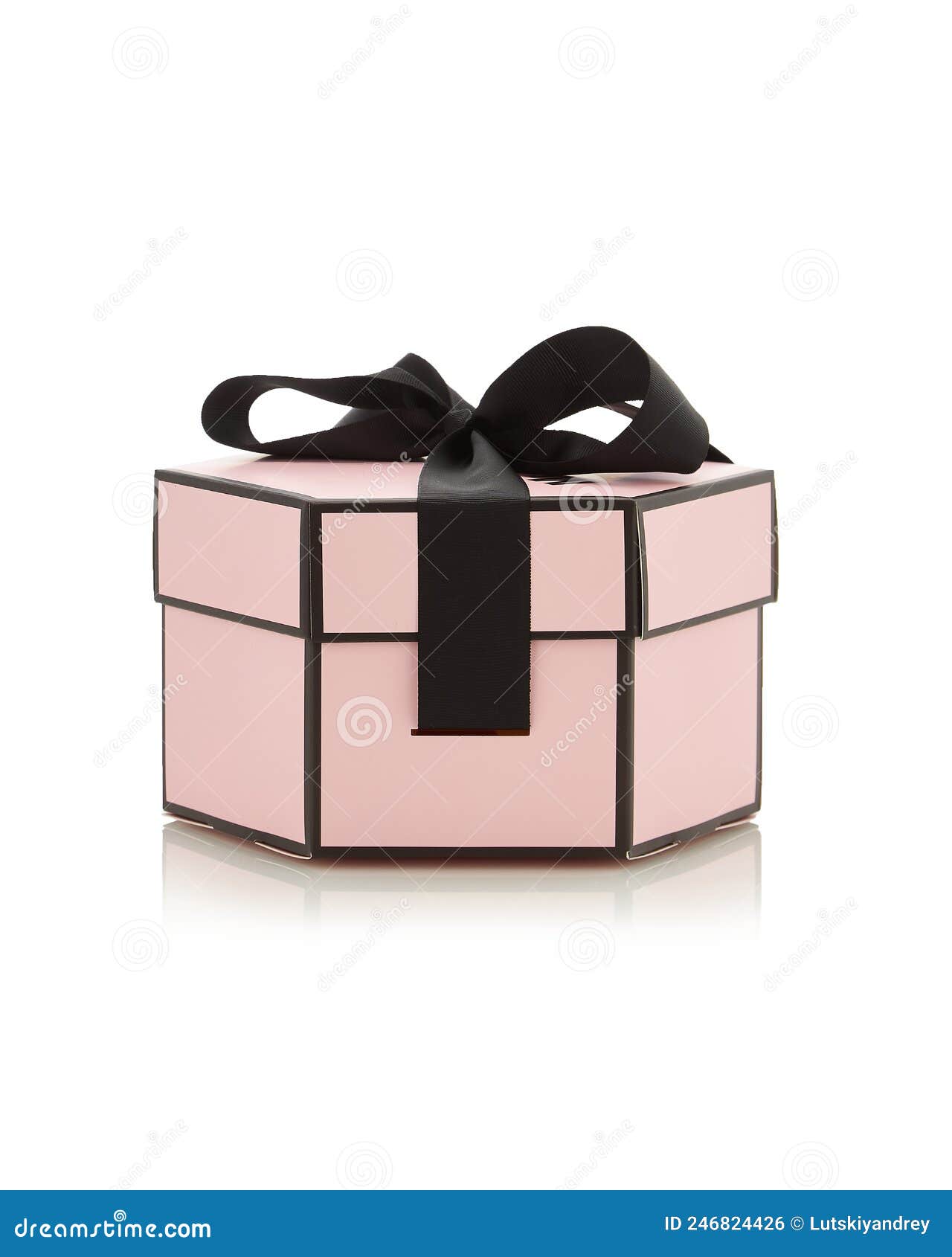 Pink Pastel Empty Gift Box with Black Ribbon Stock Photo - Image of ...