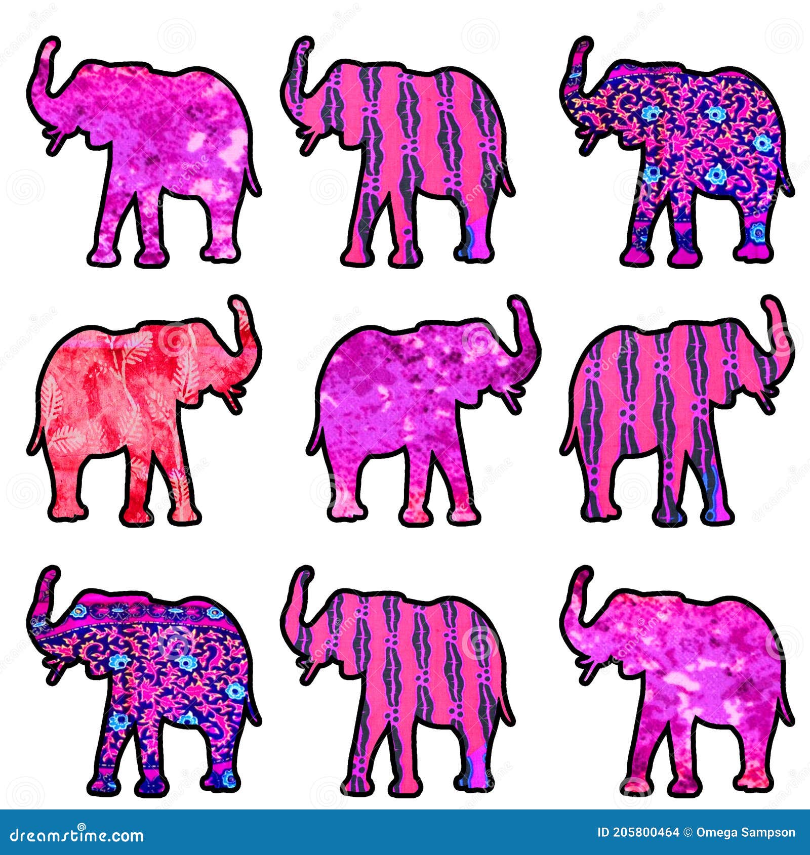 Pink Pastel Retro Elephant Print Stock Illustration - Illustration of ...