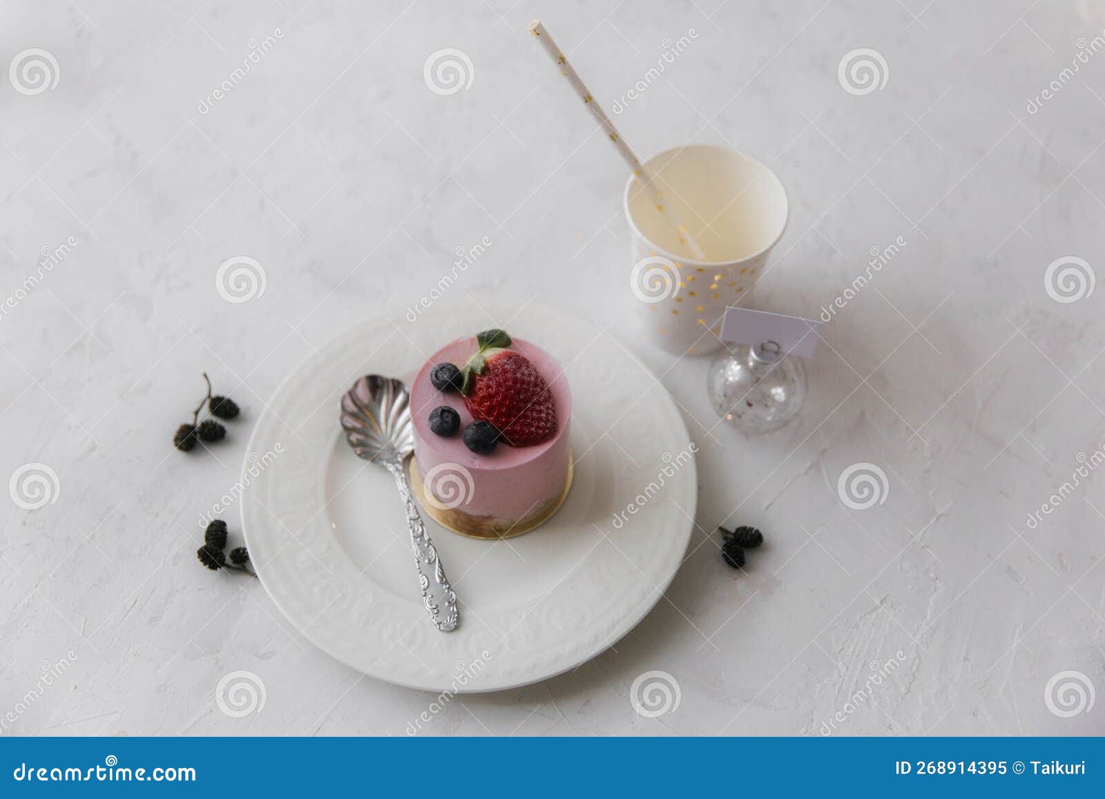 Pink Pastry in a Plate on the Table Stock Image - Image of snack, plate ...