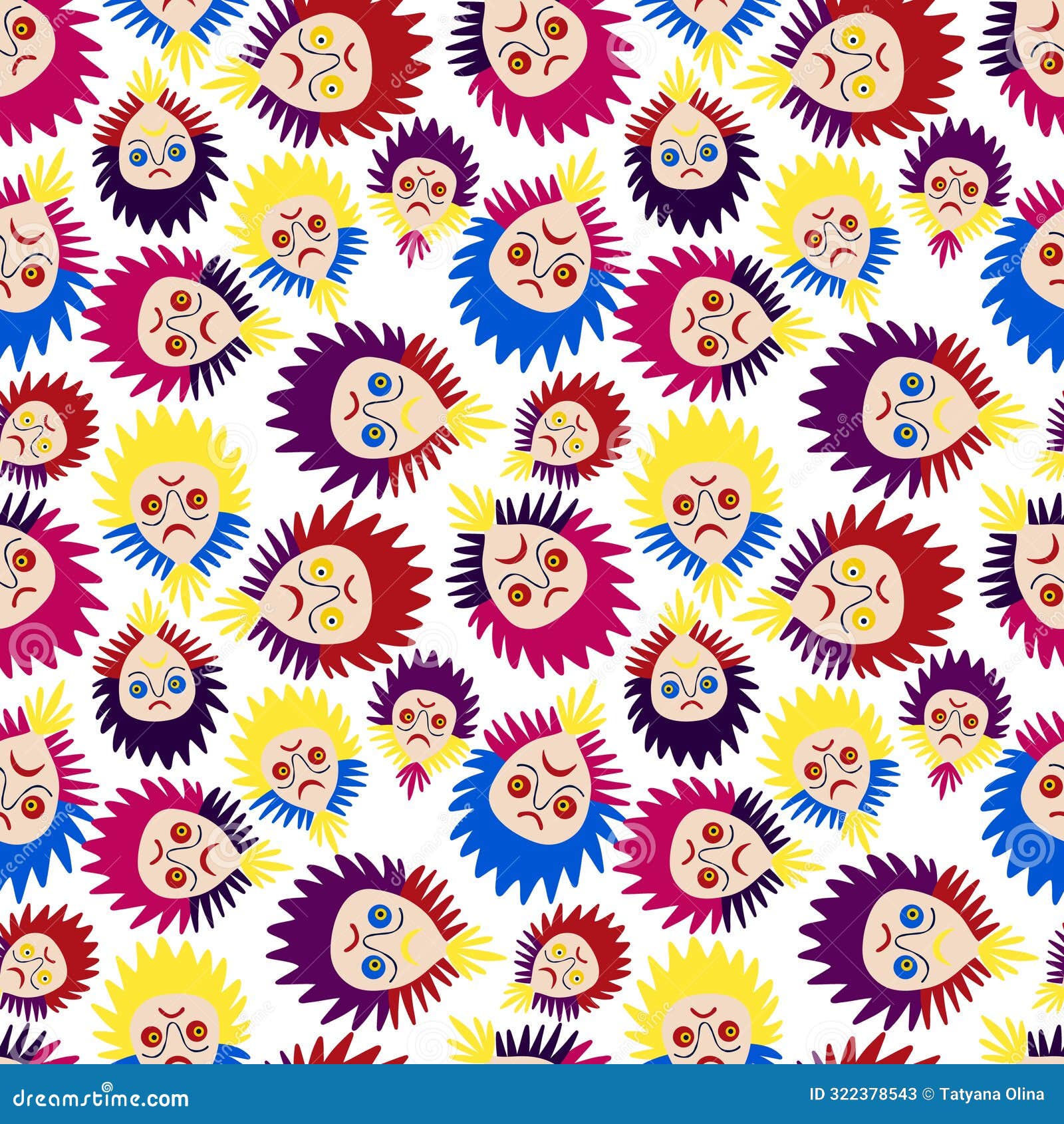 Pink Pattern with Colorful Cartoon Faces Stock Image - Illustration of ...