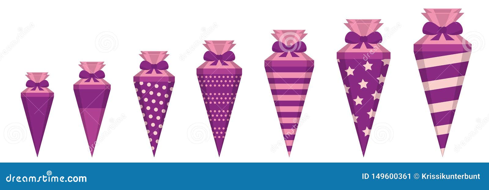 Pink Patterned School Cones in Different Sizes Stock Vector ...
