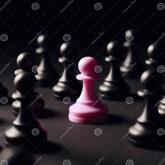 A Pink Pawn Standing Out from Black Pawns on Solid Background. Ai ...