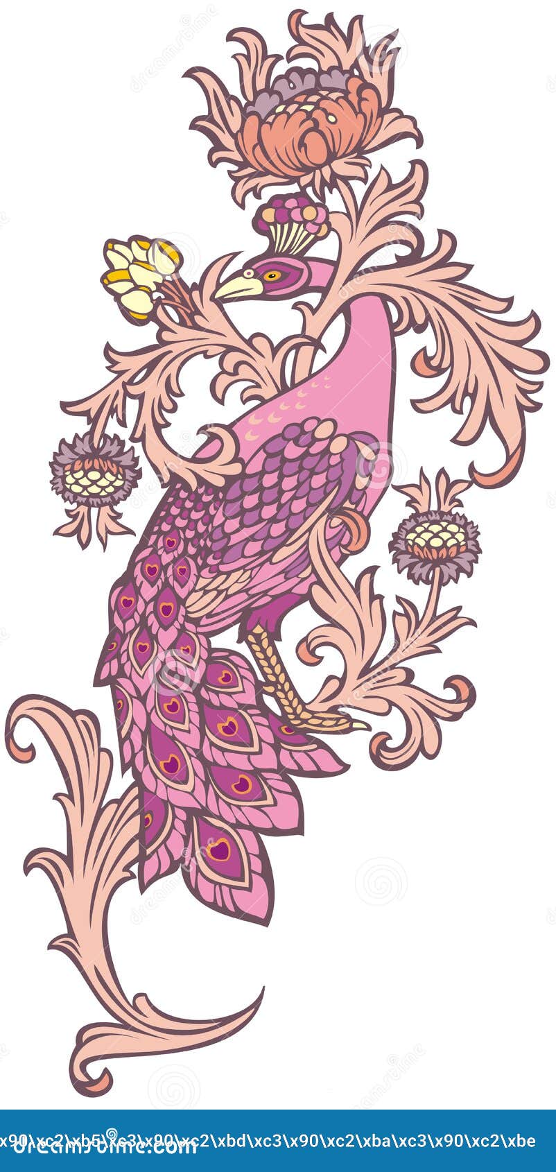 Pink peacock stock vector. Illustration of lilac, peach - 53974886