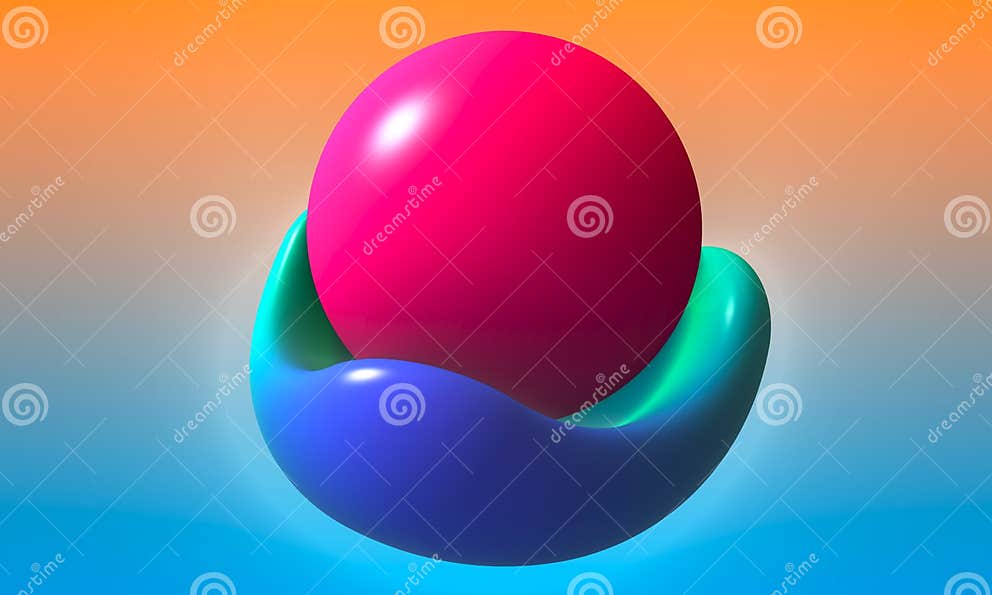 Pink Pearl Sphere on Blue Table, Peach and Blue Background. 3D ...