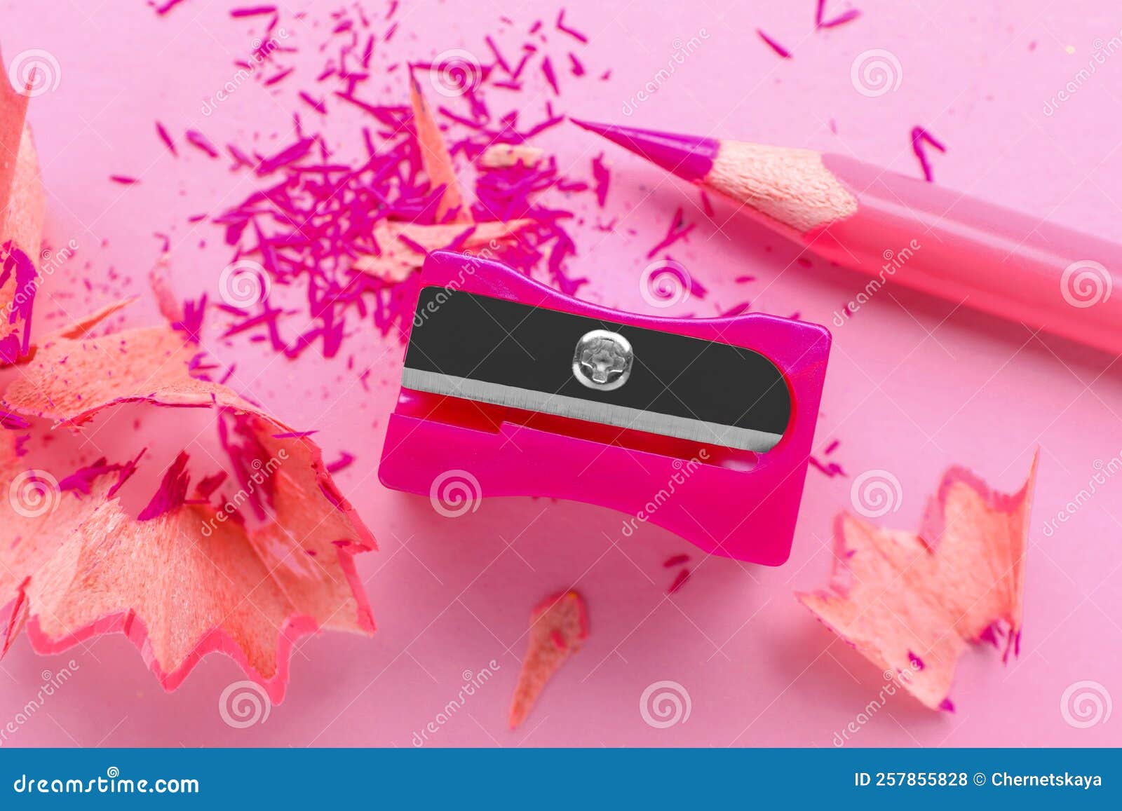 Pink Pencil, Sharpener and Shavings on Light Background, Flat Lay Stock ...