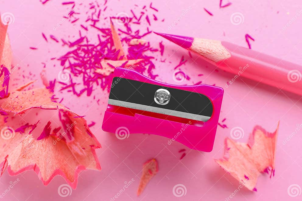 Pink Pencil, Sharpener and Shavings on Light Background, Flat Lay Stock ...