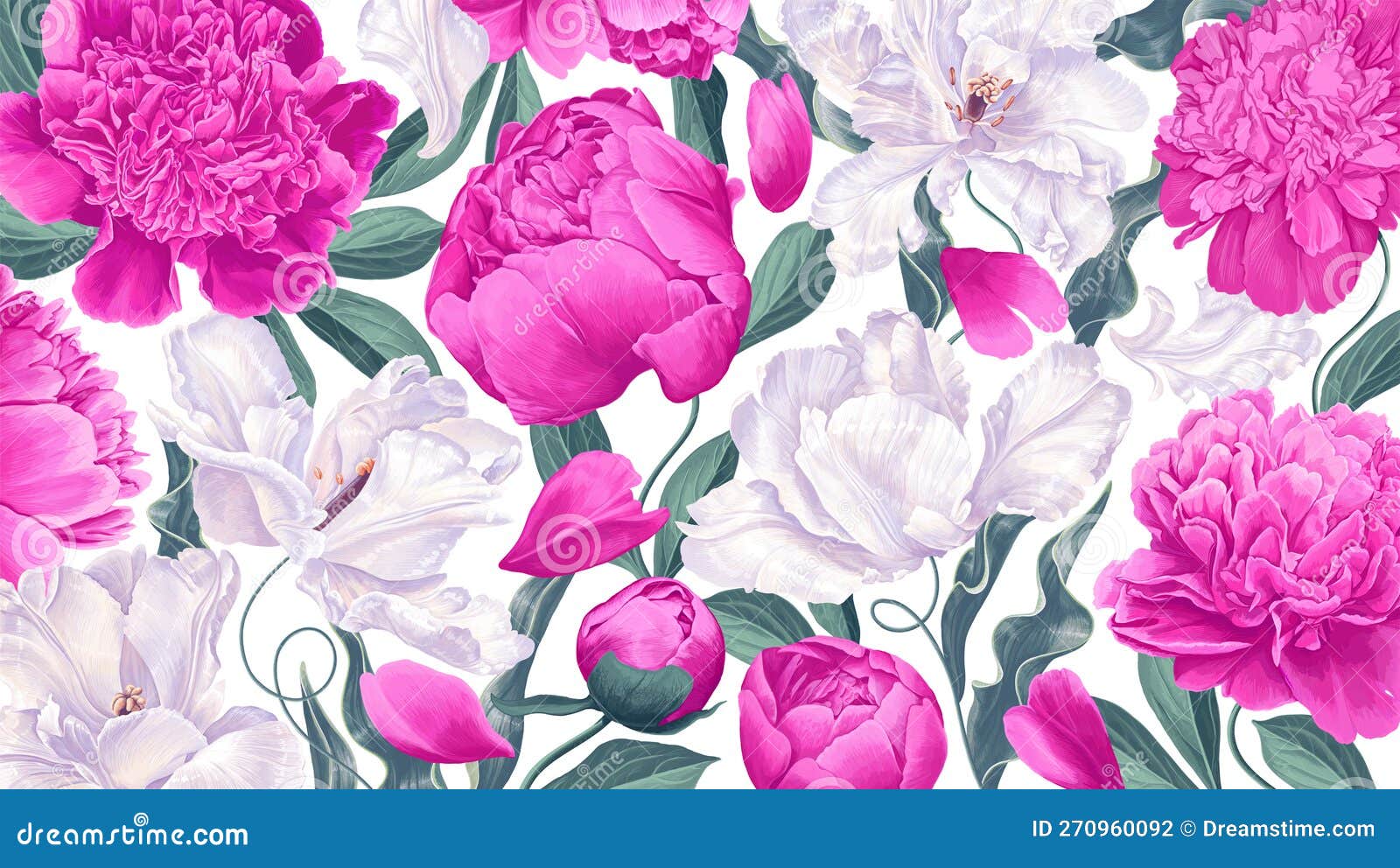 Realistic Vector Tulips And Pink Peonies Desktop Wallpaper For ...