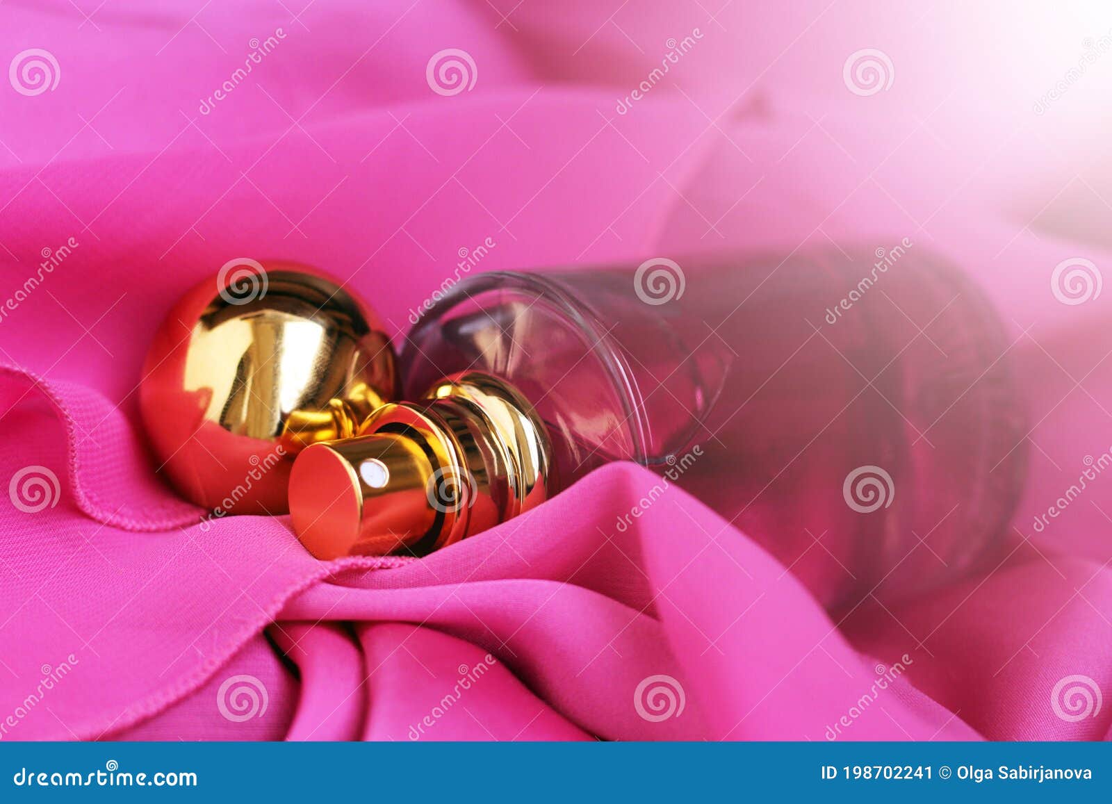 Pink Perfume Bottle on Romantic Textile Stock Image - Image of female ...