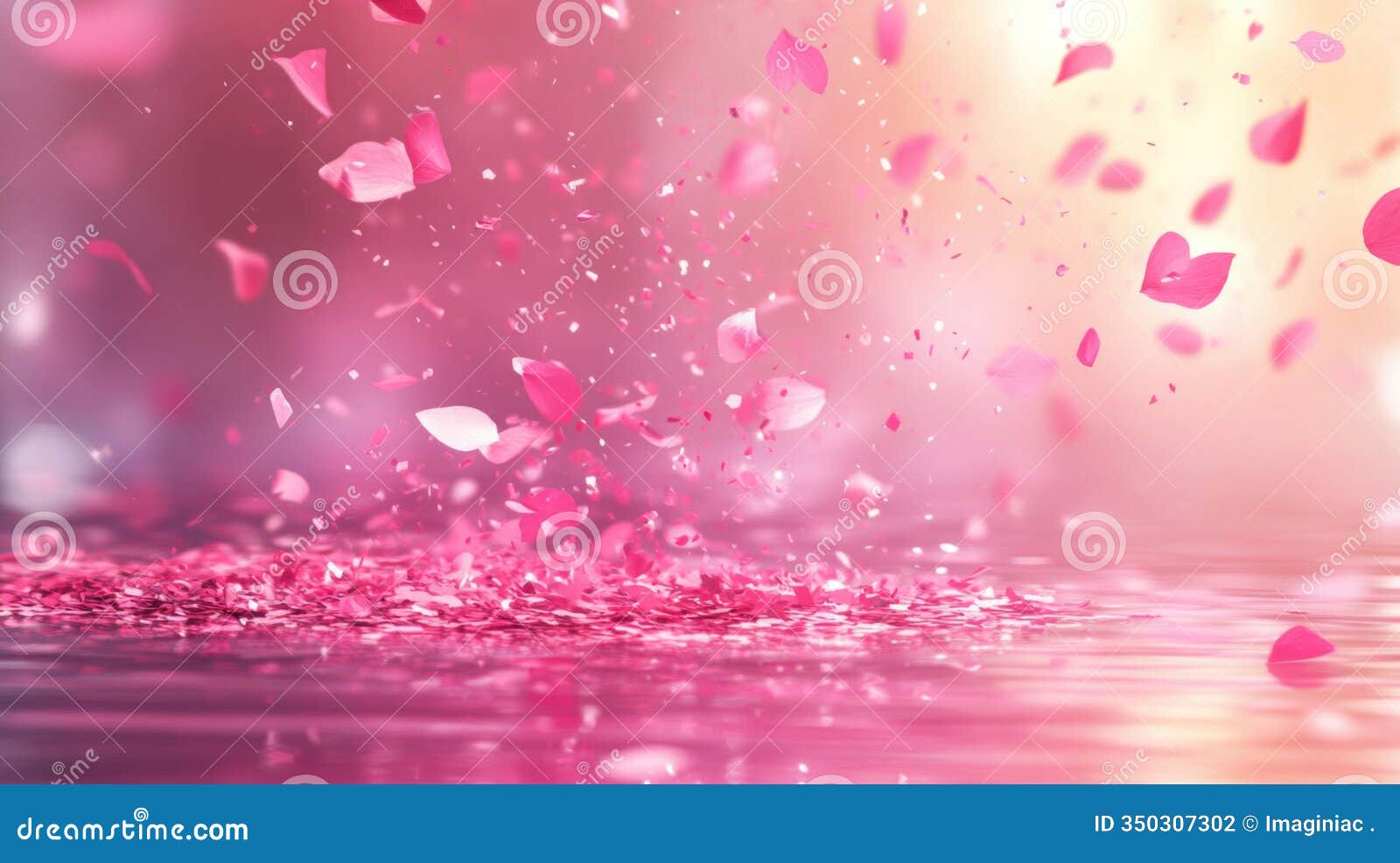 Pink Petals Falling on Calm Water Surface Stock Illustration ...