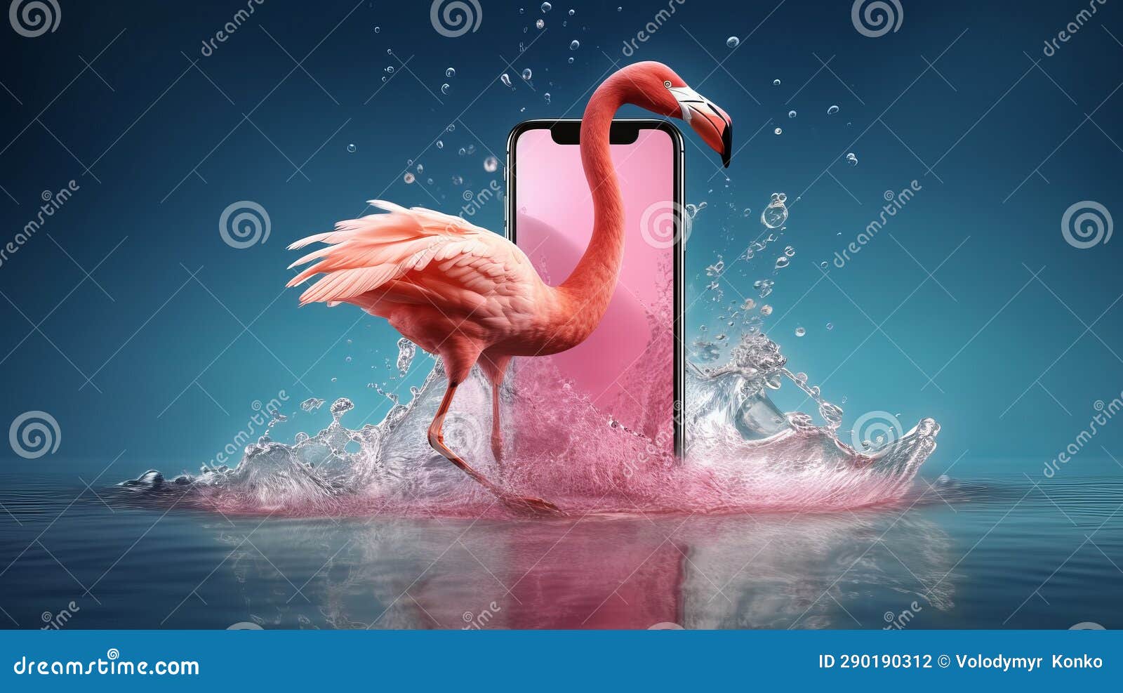 A Pink Phone with a Flamingo Standing in Water. Generative Ai Stock ...