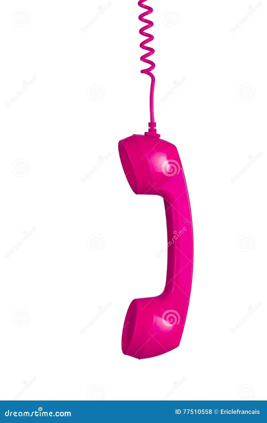 Pink Phone Headset Hanging by Its Wire Isolated on White Backgrou Stock ...